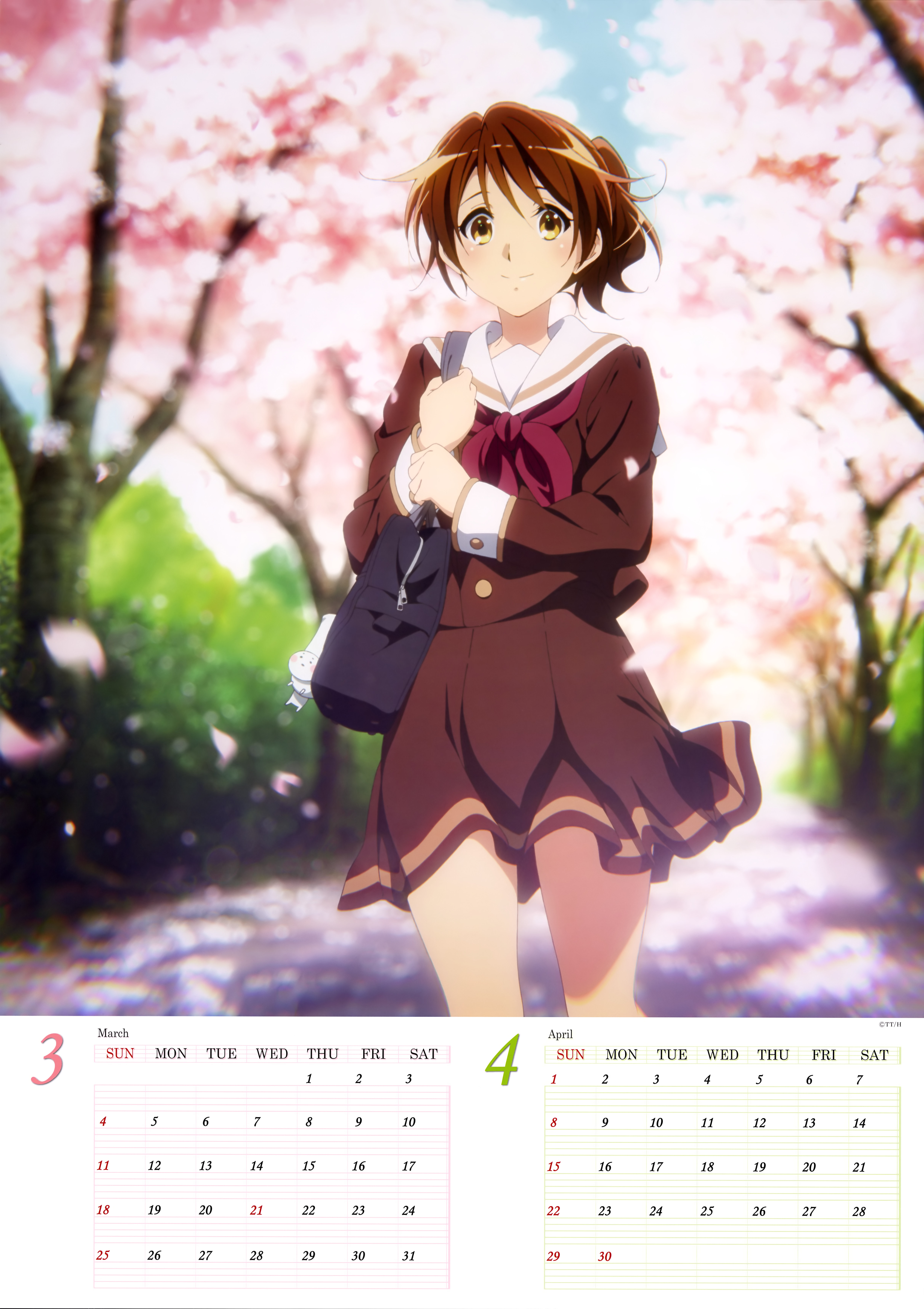 Safebooru - 1girl absurdres bag blush brown hair brown serafuku brown shirt brown skirt calendar ...